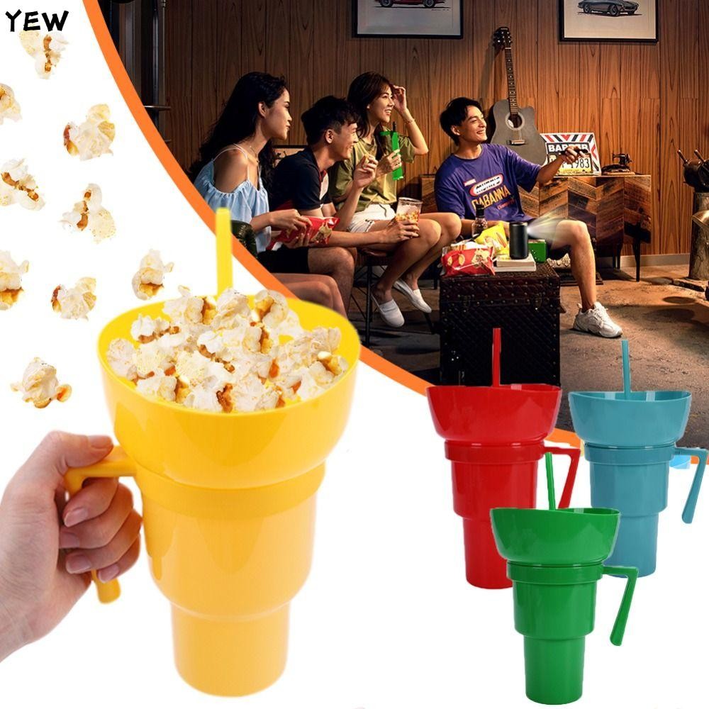 YEW Popcorn Drink Cola Cup, 2 in 1 Leak-Proof Snack Cup, Portable Anti-splash with Handle Straw ...