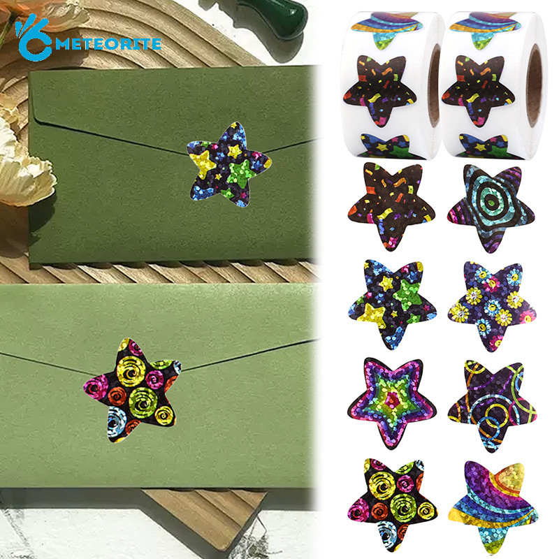 500 ชิ้น/ม้วนรางวัลเด็กสีสัน Pentagram Label Applique - DIY โรแมนติกตก ...