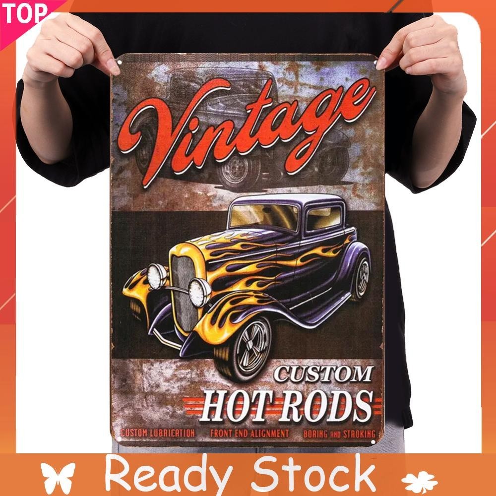 Vintage Metal Plate Hot Rods ภาพวาดเหล็กสี่เหลี่ยม Home Bar ...