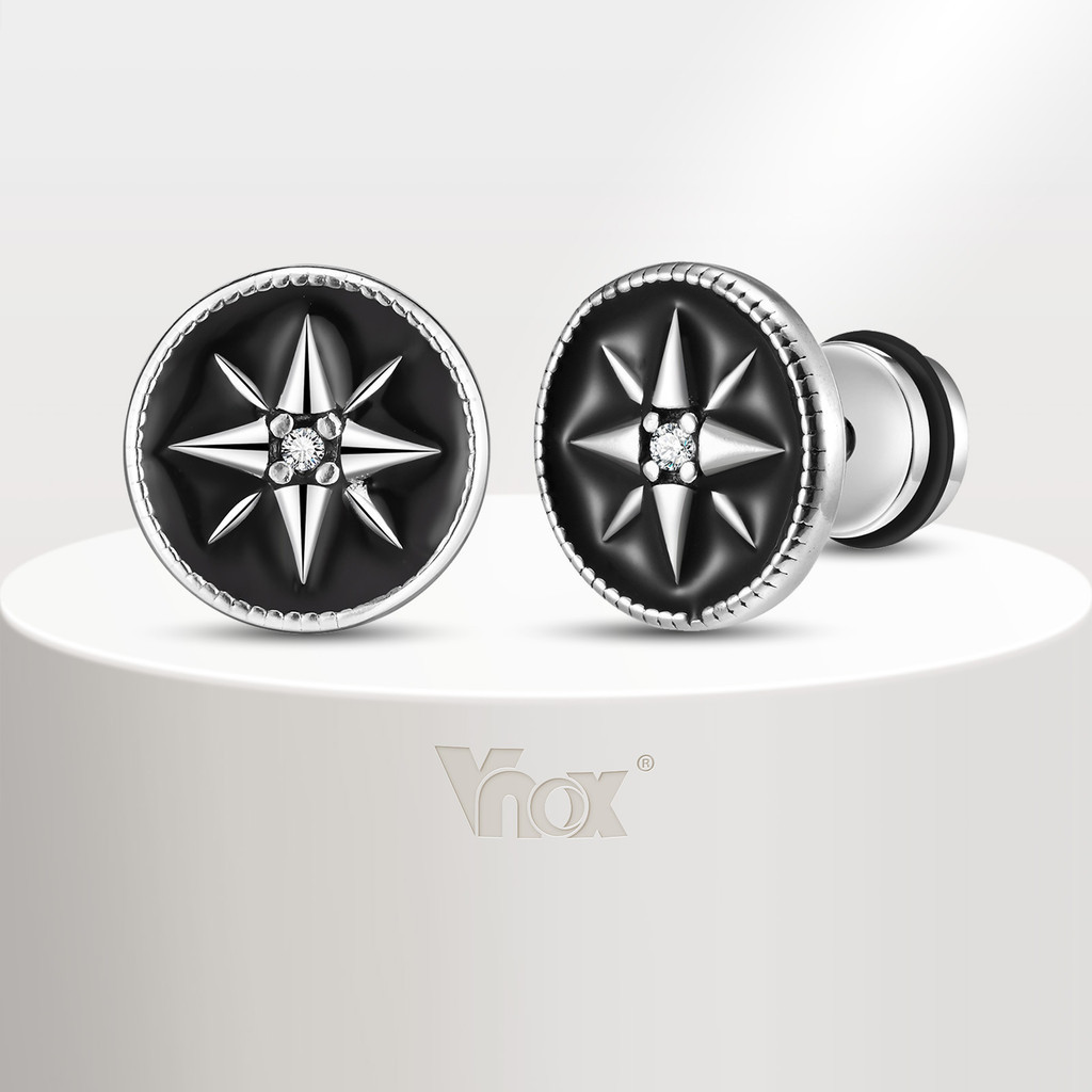 Vnox แปดชี้ Star รอบต่างหูสําหรับชายเด็ก,สแตนเลส Vintage Punk ต่างหู ...