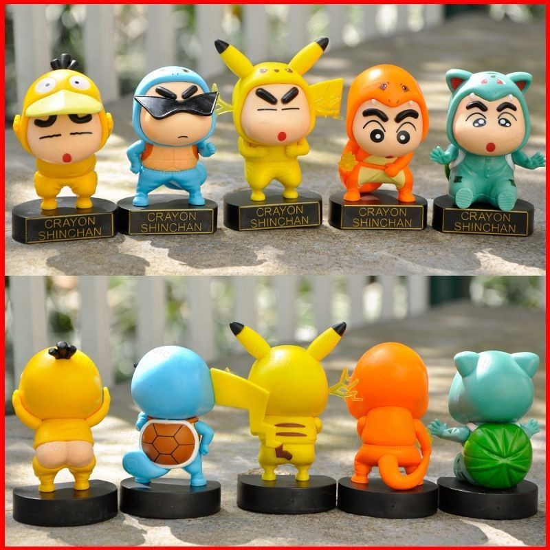 Sqt 5 ชิ้น Crayon Shin-chan Action Figure cos Pokemon Squirtle Pikachu ...