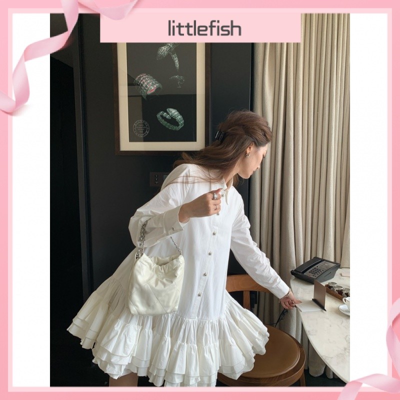 [Littlefish] สาวๆที่มีความปรารถนาอันบริสุทธิ์ในการทำงานหนักชุดเดรสเสื้อเชิ้ตสไตล์ฝรั่งเศสชั้นสูง ...