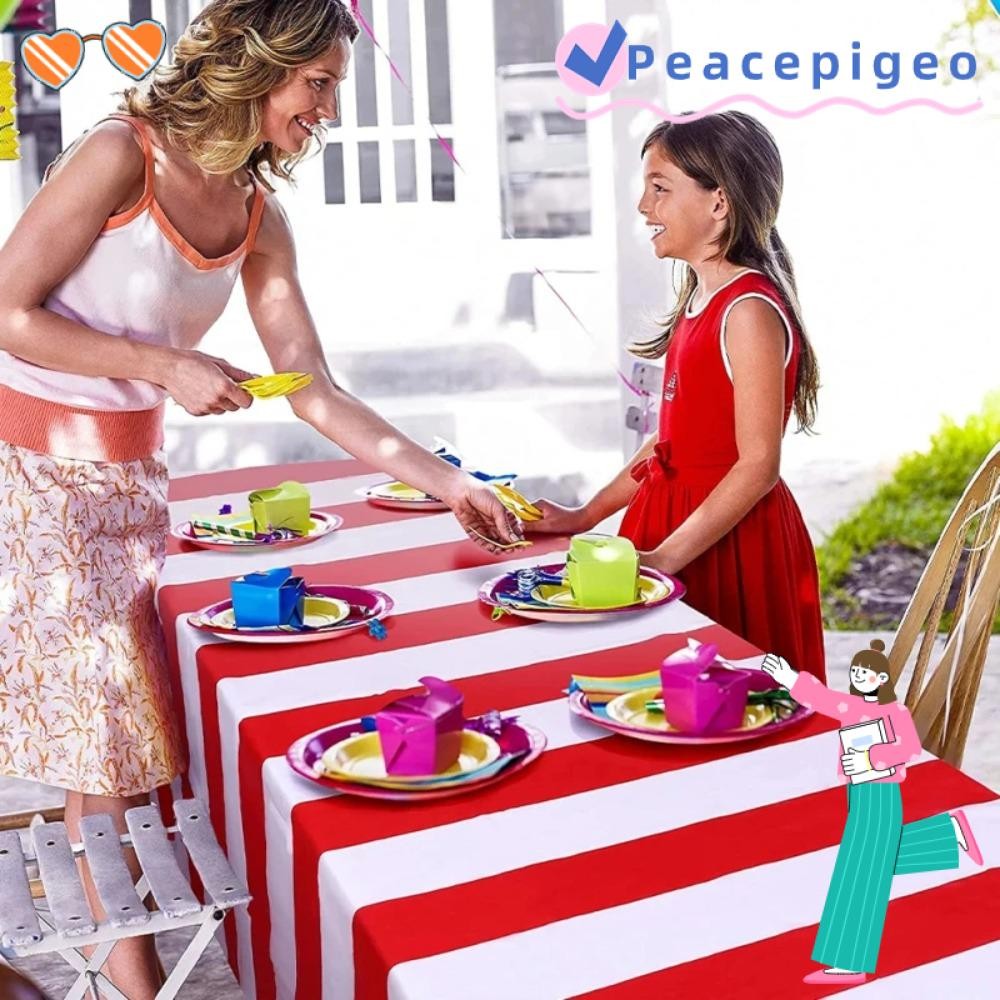 ผ้าปูโต๊ะปาร์ตี้ PEACEPIGEO, เสื่อแถบผ้าละครสัตว์คริสต์มาสลายทางสีแดงและสีขาว, อุปกรณ์ประกอบฉาก ...