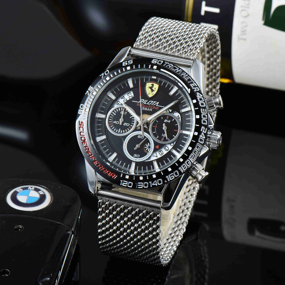 Ferrari Men Quartz Watch Working Chrono Casual Sports Watch Stainless ...
