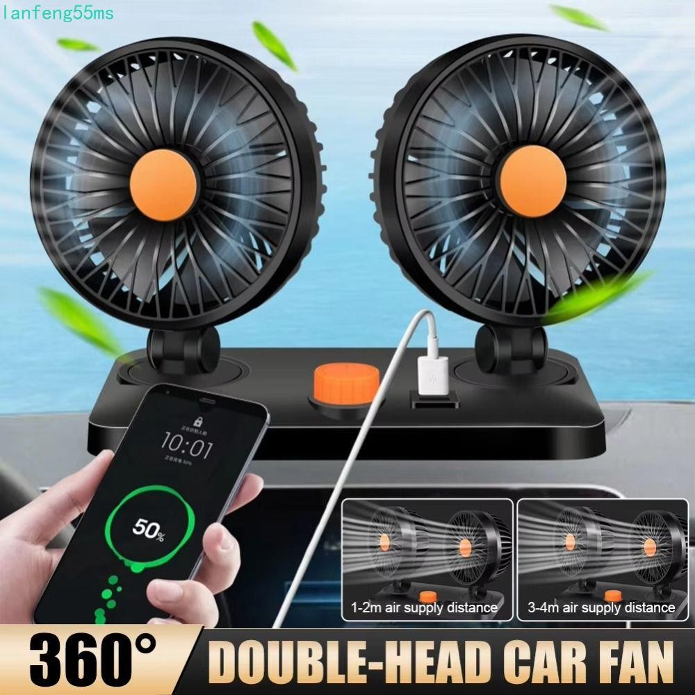LANFENG พัดลมแอร์รถยนต์ พัดลมสองหัวชาร์จ USB 2 สปีด พัดลมปรับอากาศ USB 12V 24V พัดลมระบายความ ...