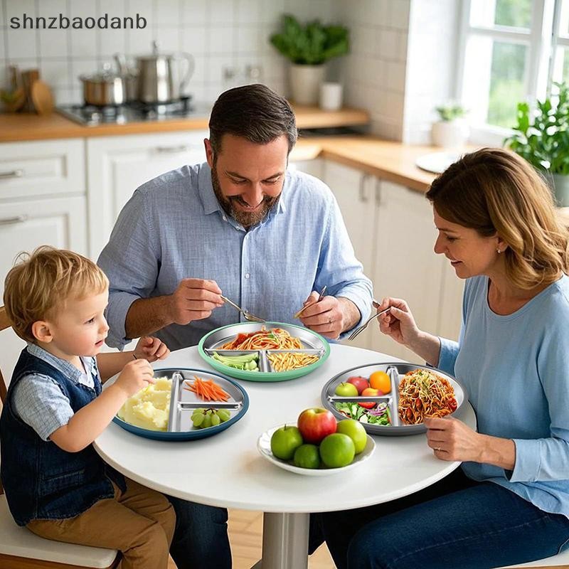 [shnzbaodanb] 8 "จานเด็กวัยหัดเดินสแตนเลสพร้อมถ้วยดูด,แผ่นแบ่งพร้อมปลอกซิลิโคนแบบถอดได้สําหรับ ...