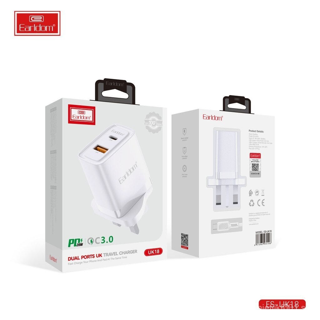 Earldom Dual-Port PD20W+QC3.0 Charger ใหม่อังกฤษมาตรฐานโทรศัพท์มือถือ ...