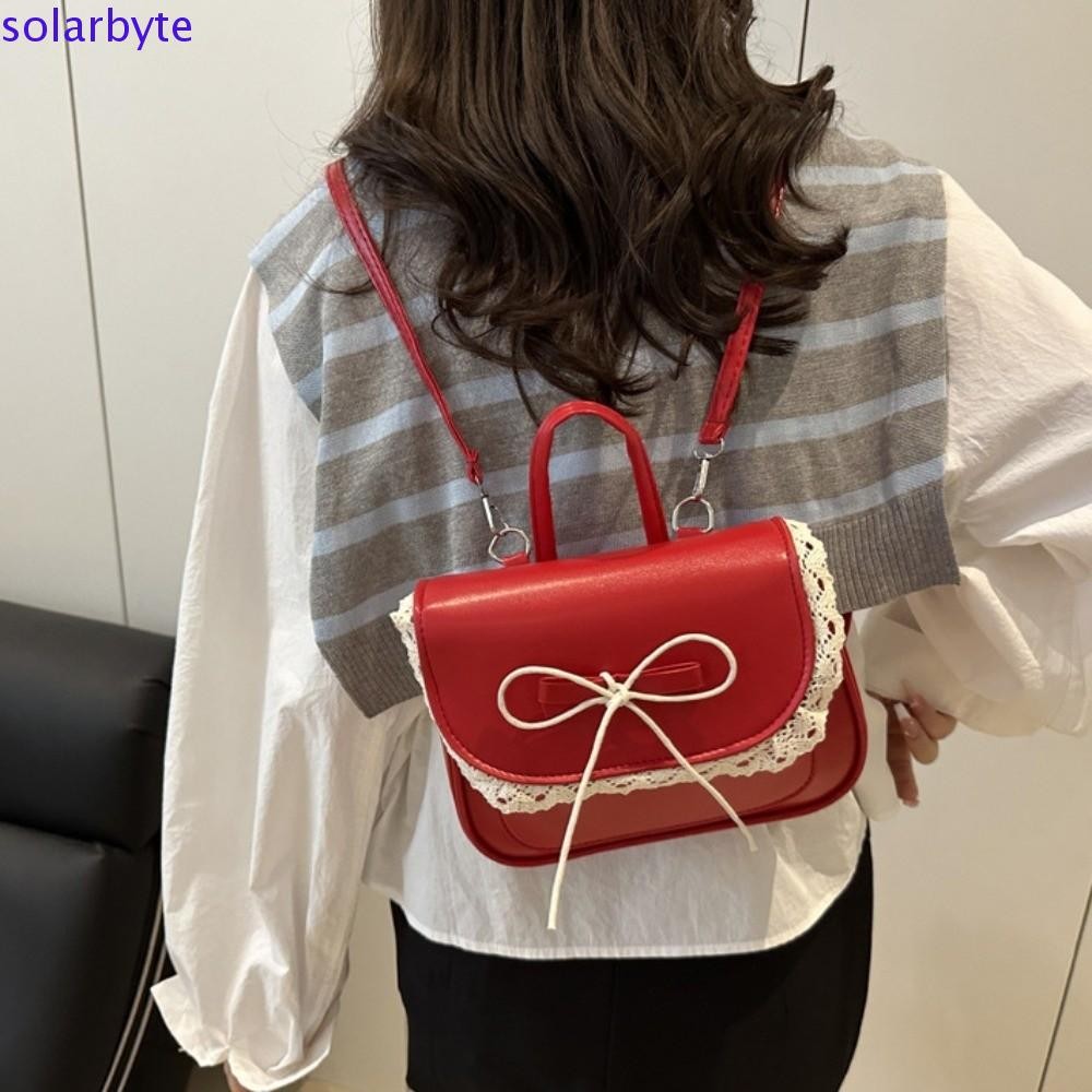 SOLARBYTE กระเป๋าเป้ลูกไม้โบว์, กระเป๋าหนัง PU Kawali ขนาดเล็ก, สไตล์เกาหลีทรงสี่เหลี่ยมเรียบ ...