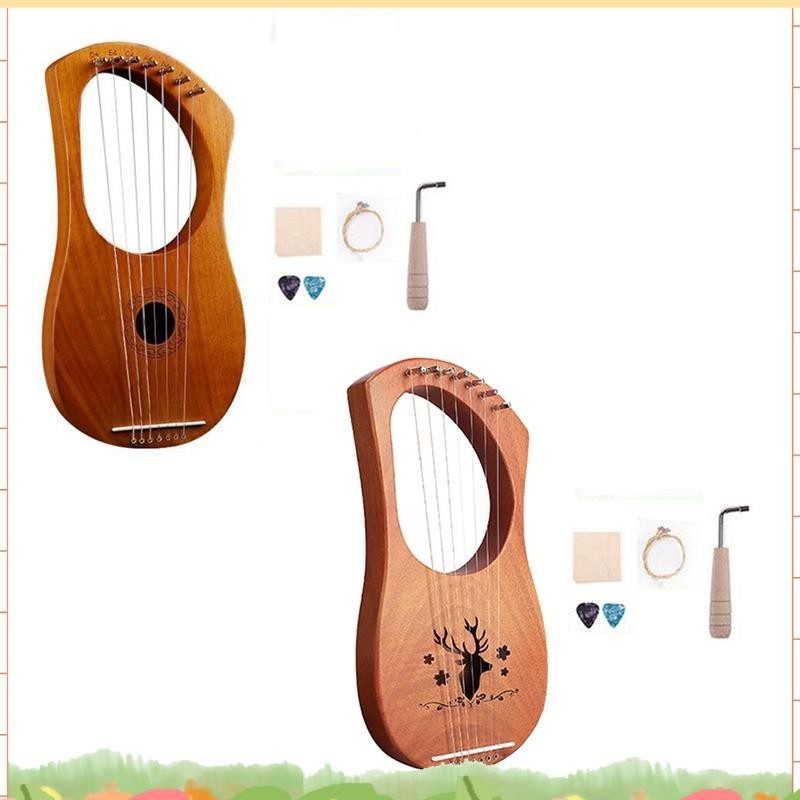 Super 7 String Lyre Harp Wood String Instrument พร้อมกระเป๋าพกพา ชุดสาย ...