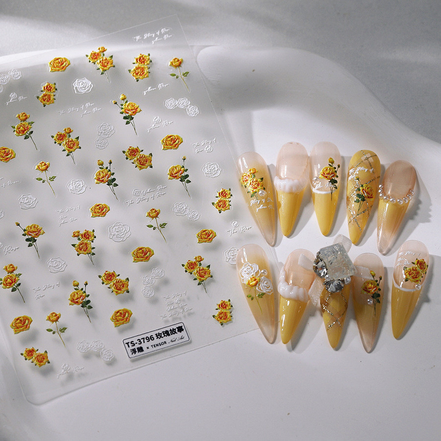 [Meow.sensei] magico สติกเกอร์ติดเล็บแฟชั่นญี่ปุ่น5D Pro ฝ้าสติกเกอร์เล็บนูนบางเรื่องกุหลาบ TS ...