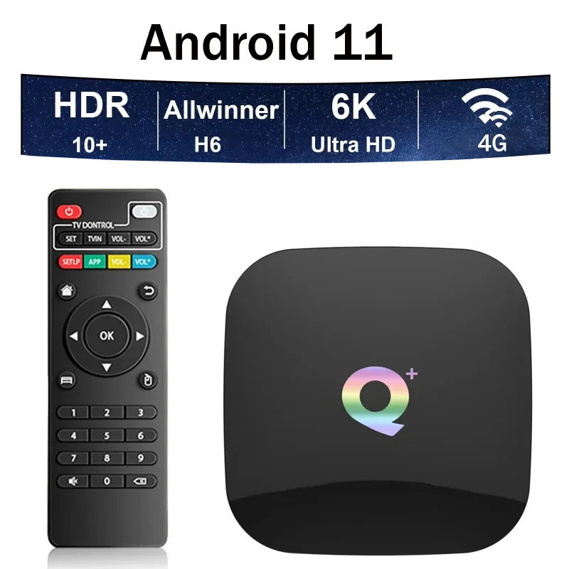 Q PLUS สมาร์ททีวี WIFI กล่อง Android 11 6พัน4พัน3D ALLWINNER H6เครื่องเล่นสื่อทีวีกล่อง Android ...