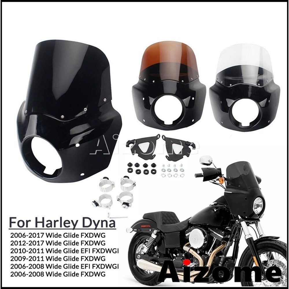 AI 11 inch Headlight Windshield Club Style Fairing For Harley Dyna Wide ...