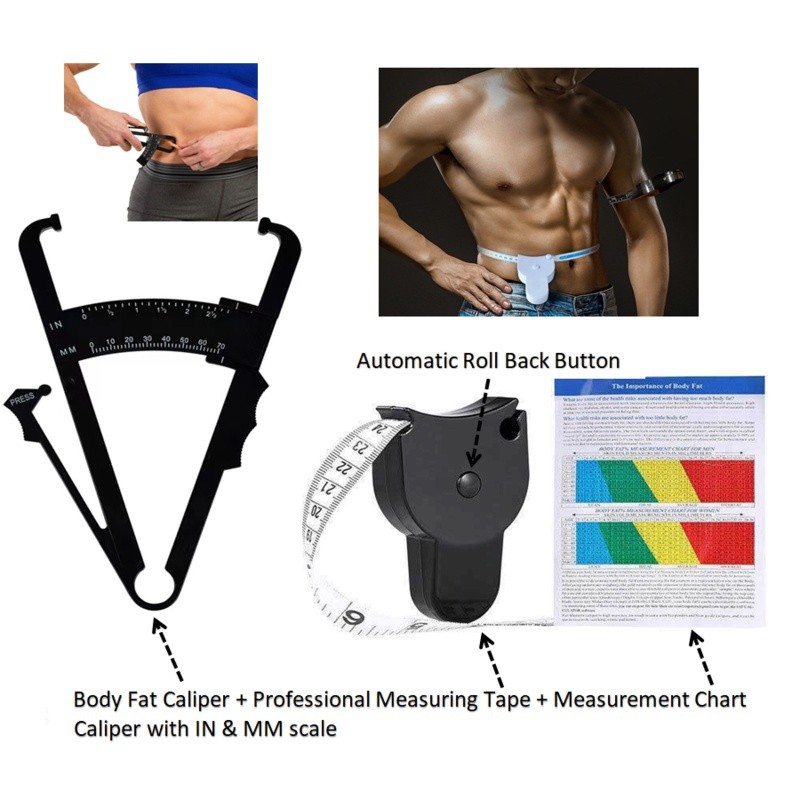 2 ชิ้น/เซ็ต Body Fat Caliper + การวัดเทปวัดสําหรับหน้าอกร่างกายเอวสะโพก ...