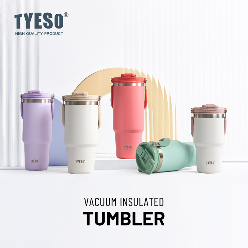 TYESO รุ่นใหม่ปี 2025 แก้วน้ำสแตนเลส SUS304 ฝาหลอดในตัว สำหรับพกพาเดินทางและใช้งานทั่วไป แก้วน้ำ ...
