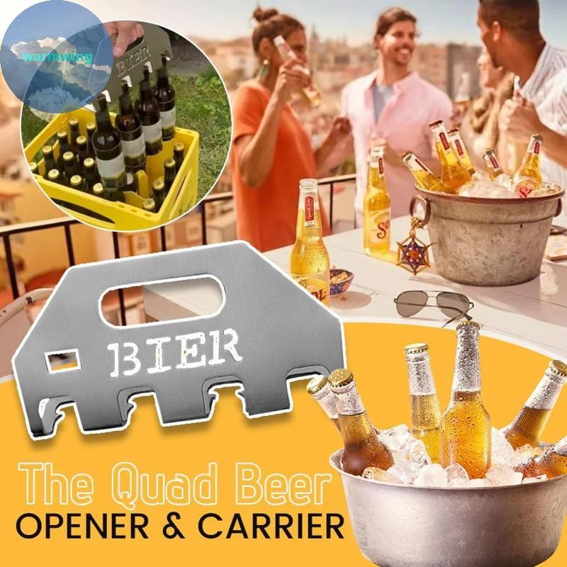 Warmwing 4-in-1 ที่เปิดขวดเบียร์ One-Push เปิด 4 ขวดสแตนเลสทนทานขวดเบียร์ Carrier Holder พร้อม ...