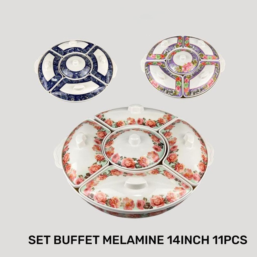 5in1 Bekas Bulat Berputar / MELAMINE PARTY SERVING SET/ SET BUFFET ...