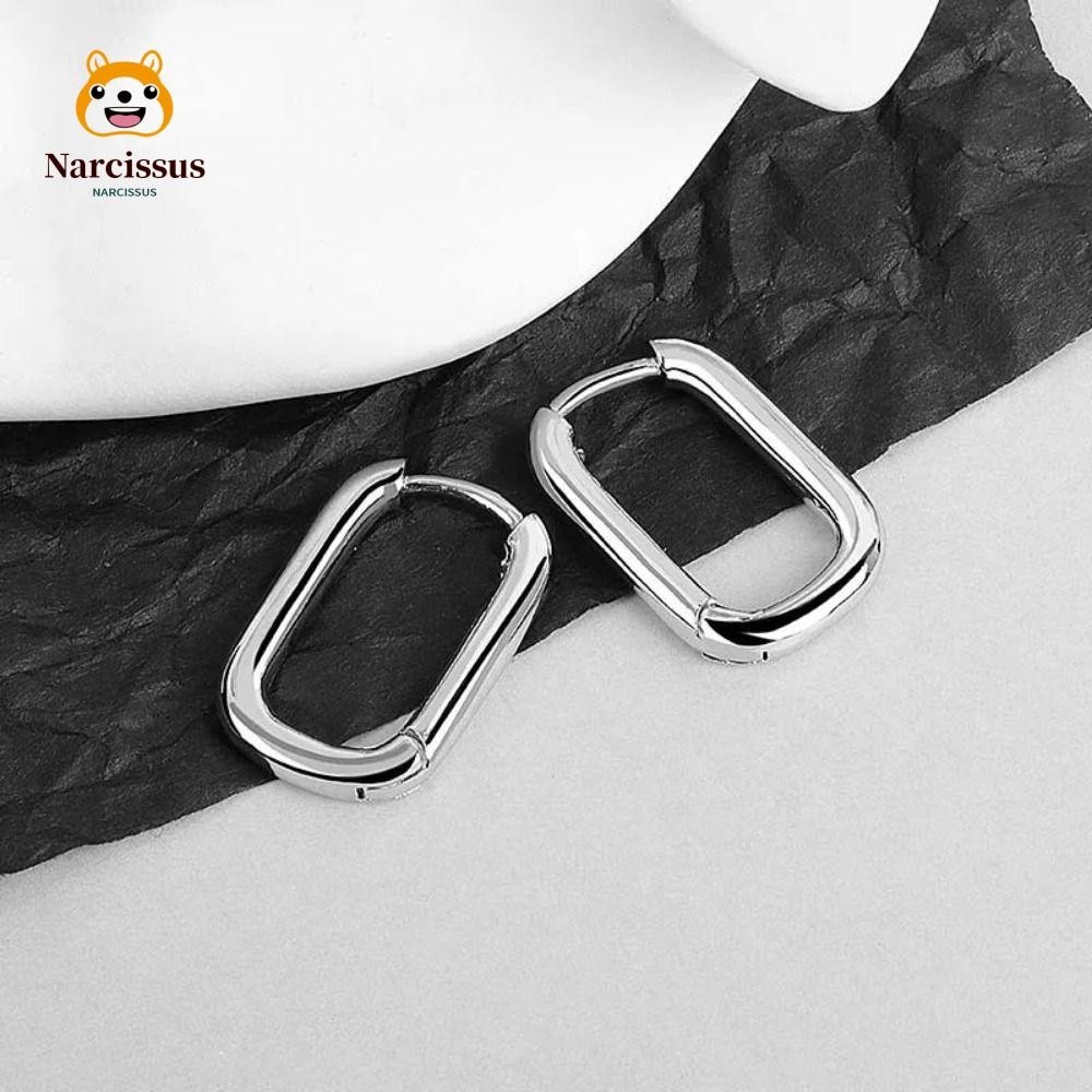 Narcissus U-shaped Hoop ต่างหู,ทองแดงทอง/เงินเรขาคณิต Line Elliptical ...