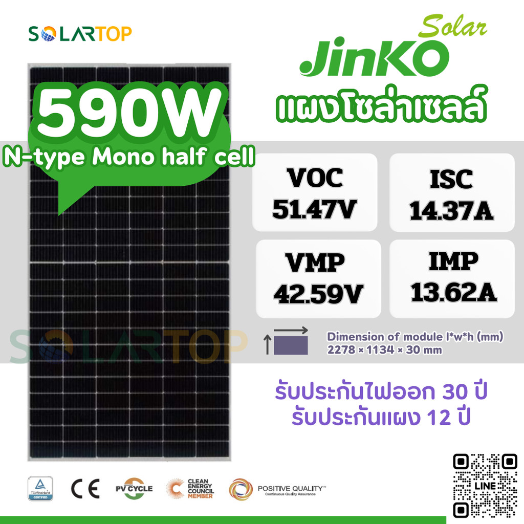 แผงโซล่าเซลล์ Jinko 590w N-type Mono half cell มีประกันแผงเสียหาย ...