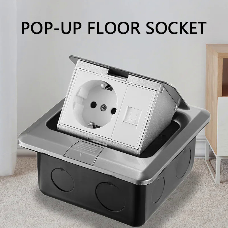 Pop Up Floor Socket Hidden Type EU/FR Universal Power Outlet Aluminum ...