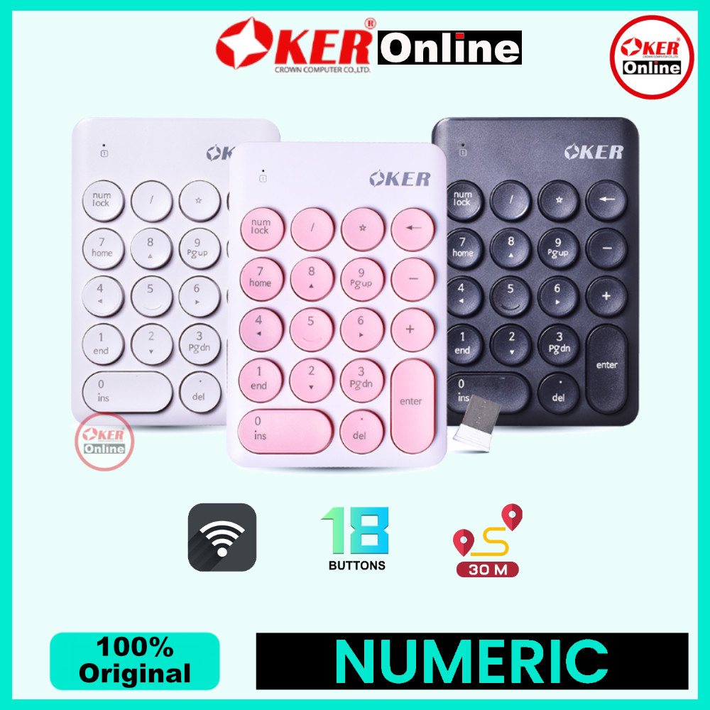 ⭕️ OKER Online K2610 Keyboard WIRELESS NUMERIC Mini KEYPAD คีย์บอร์ด ...