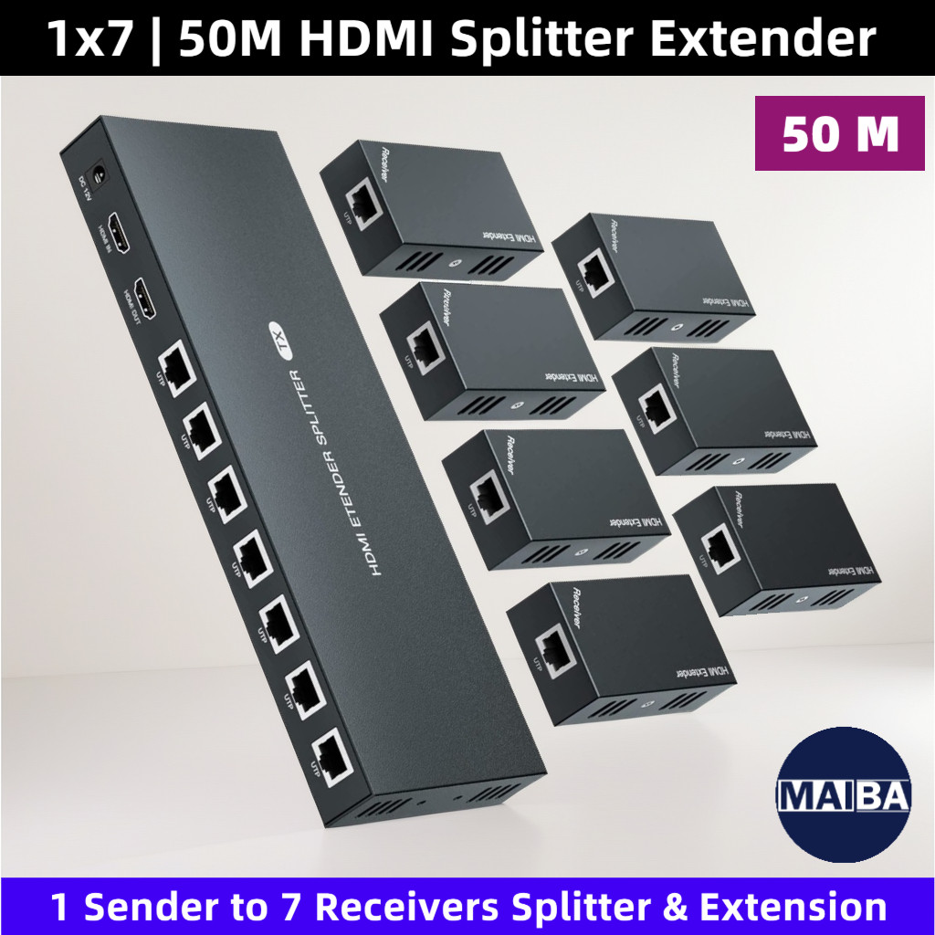 7 พอร์ต HDMI Splitter Extender RJ45 50m 1x7 HDMI Extender Splitter ...