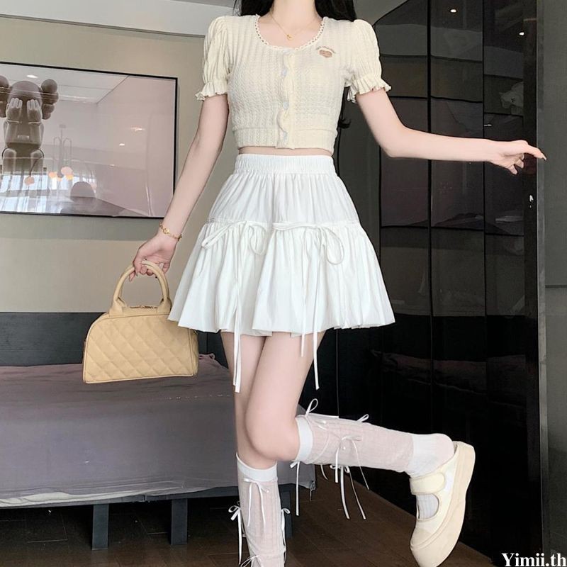Yimii.th 】 ️ในสต็อก กระโปรงทรงสวย งานน่ารักมาก เเต่งโบว์เพิ่มความน่ารัก ...