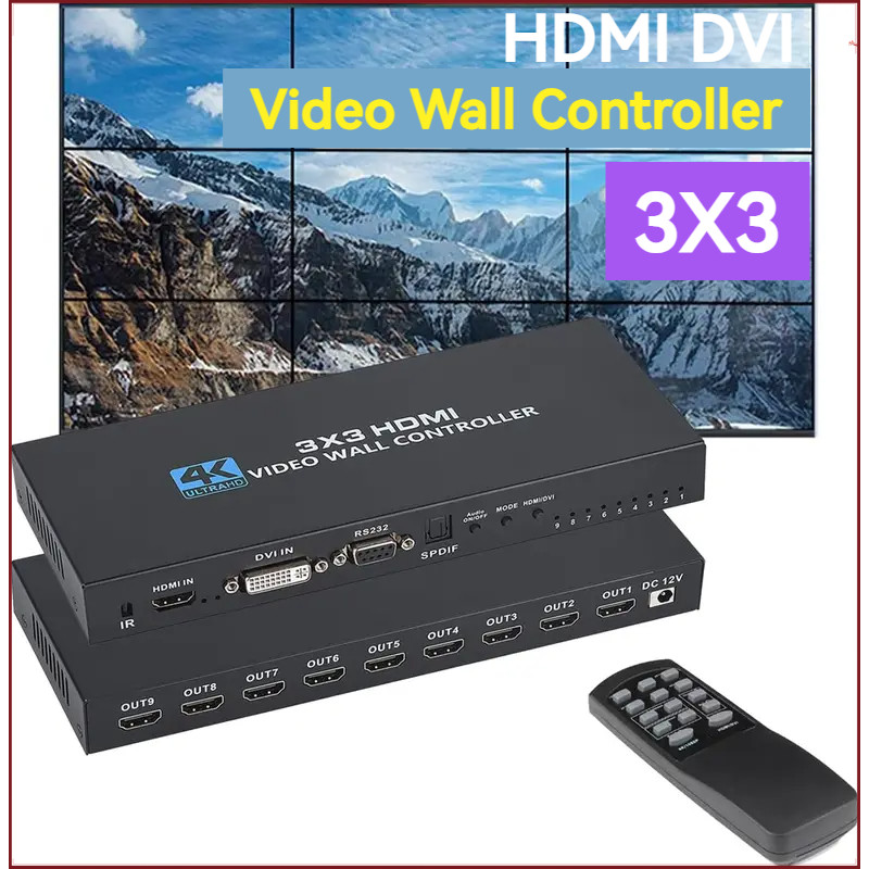 4k HDMI Video Wall Controller 3x3 1080P HDMI TV Wall Splicing ...