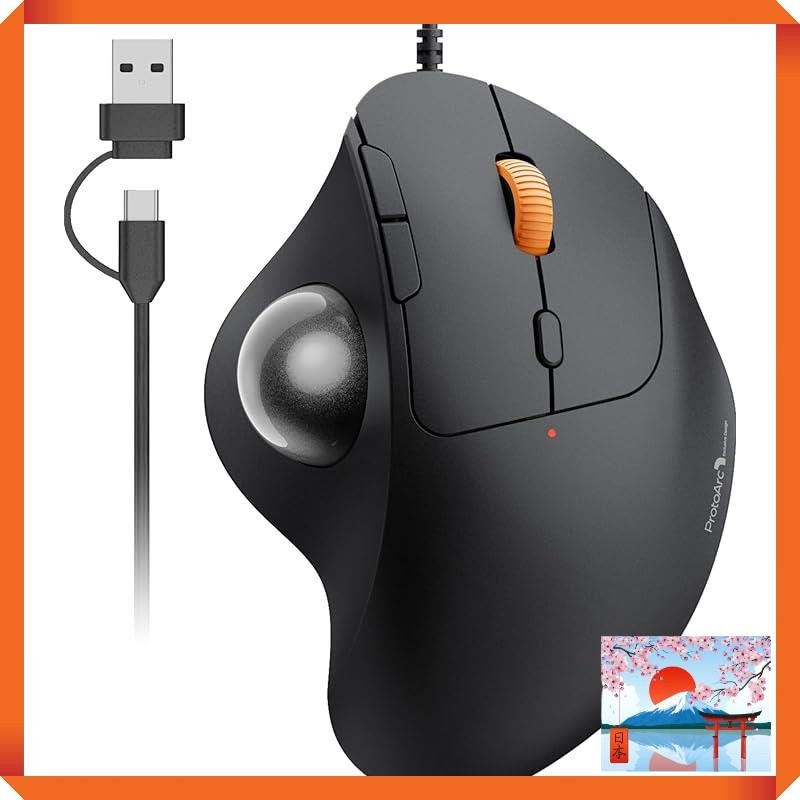ProtoArc Trackball Mouse Wired USB-C/USB-A Compatible 4-Level DPI ...