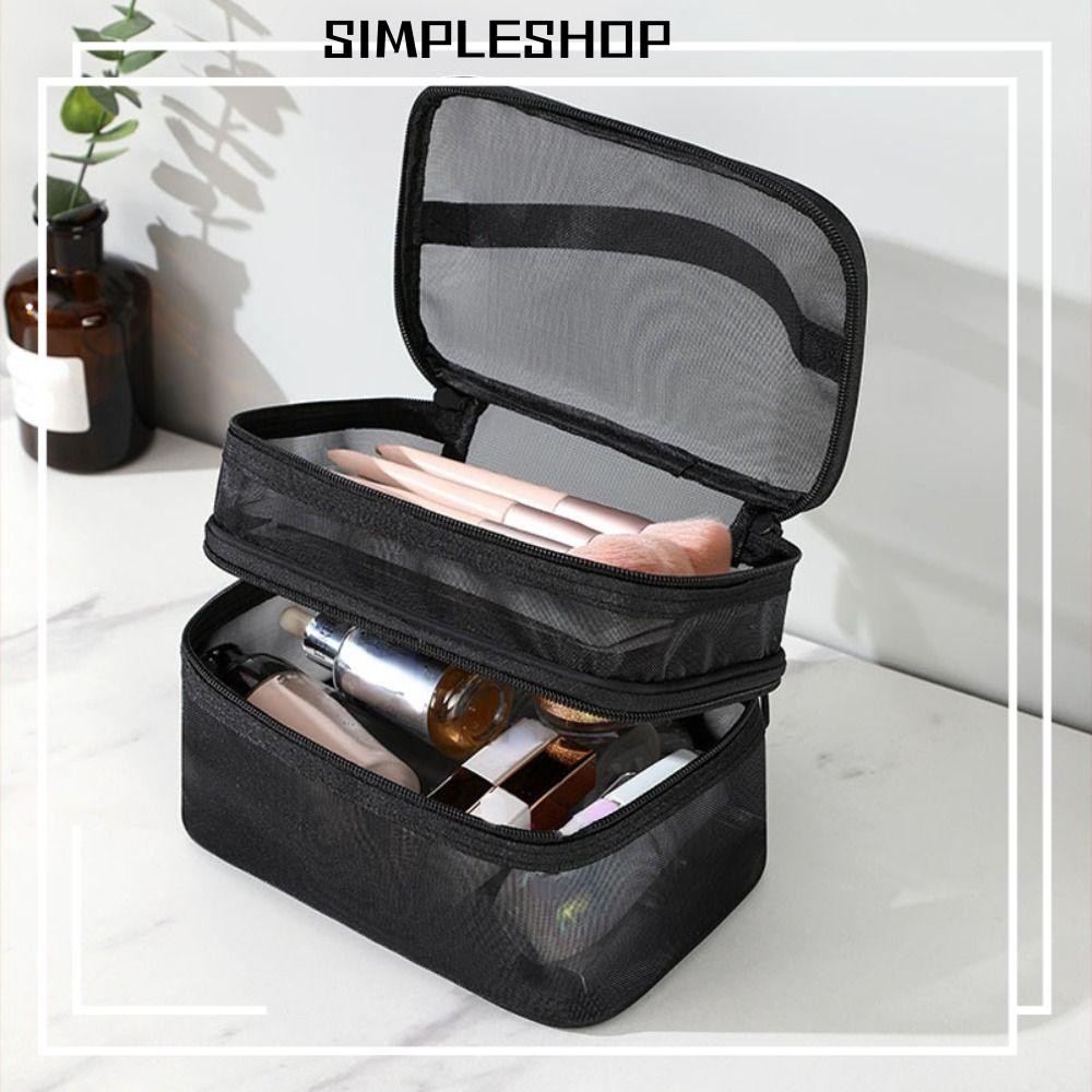 SIMPLESHOP กระเป๋าเก็บเครื่องสําอาง, กระเป๋าถือแต่งหน้าตาข่ายความจุขนาดใหญ่, กระเป๋าเดินทางซิป ...