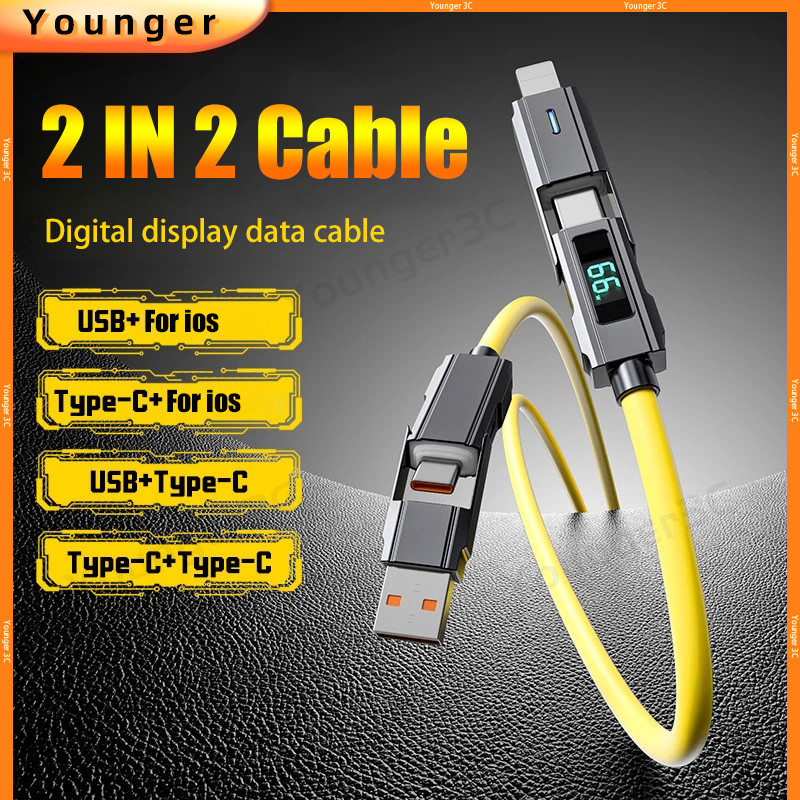 4 In 1 อัจฉริยะ LED Digital Display Cable 66W Fast สายชาร์จ 2 In 2 ...