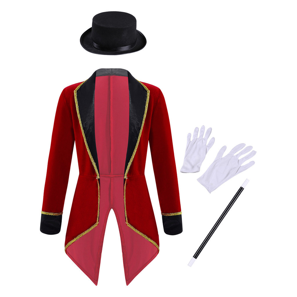 เด็กสาวละครสัตว์ Ringmaster คอสเพลย์เครื่องแต่งกายแขนยาว Lapel Tailcoat ...