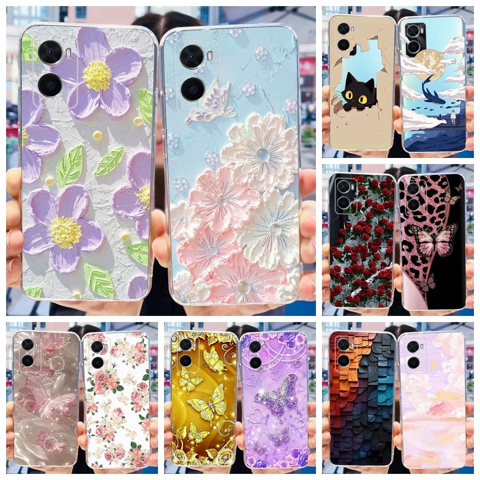 สําหรับ OPPO A76 4G กรณี CPH2375 ยอดนิยมดอกไม้ซิลิโคนใส Soft Slim เคส ...