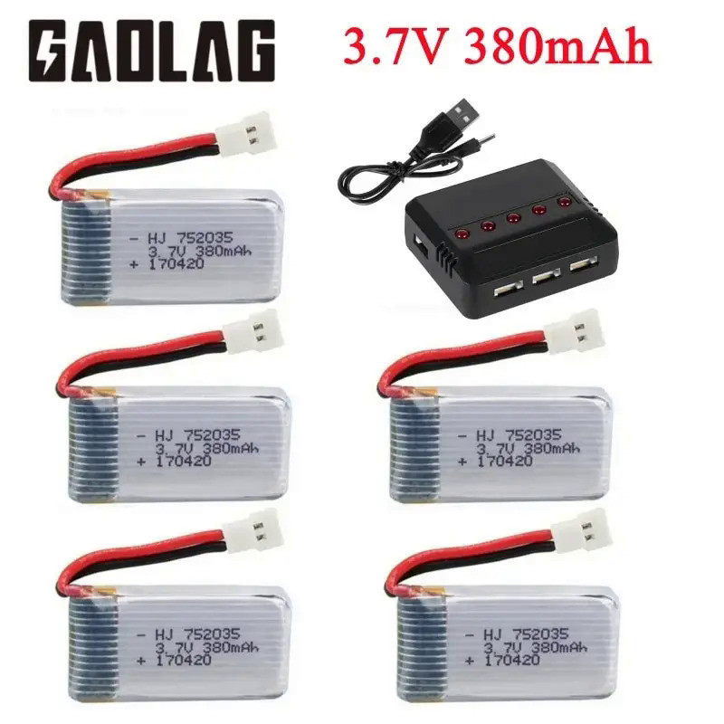 High Capacity 380mAh LiPo Battery with 3.7v for Hubsan X4 H107 Series ...