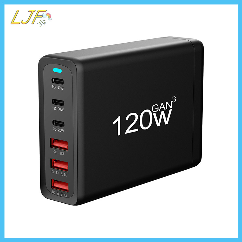 Ljf 120W 200W GaN Charger 6 พอร์ต USB Type C PD Charger Quick Charge 3.0 USB Type C Quick ...