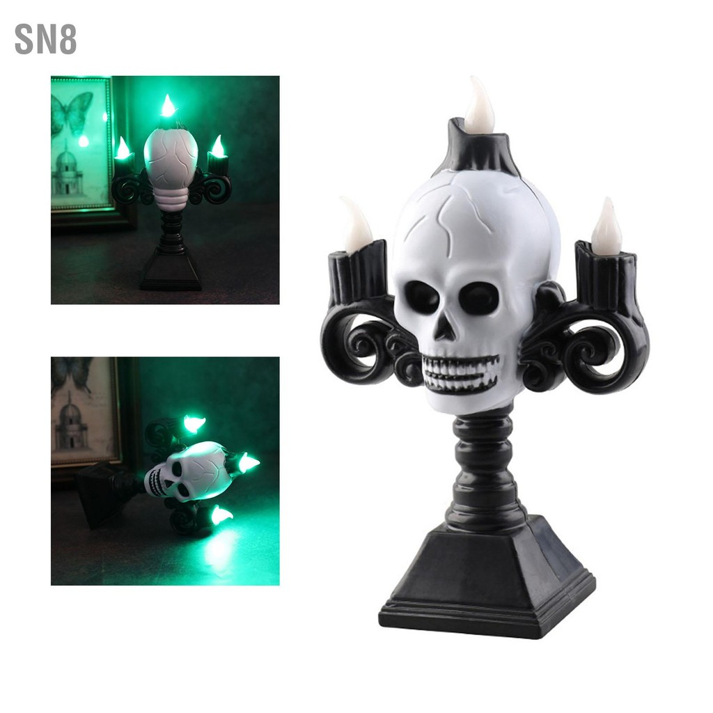 SN8 Skull Head เทียน LED Light น้ำหนักเบา Retro Spooky Green พลาสติก ...