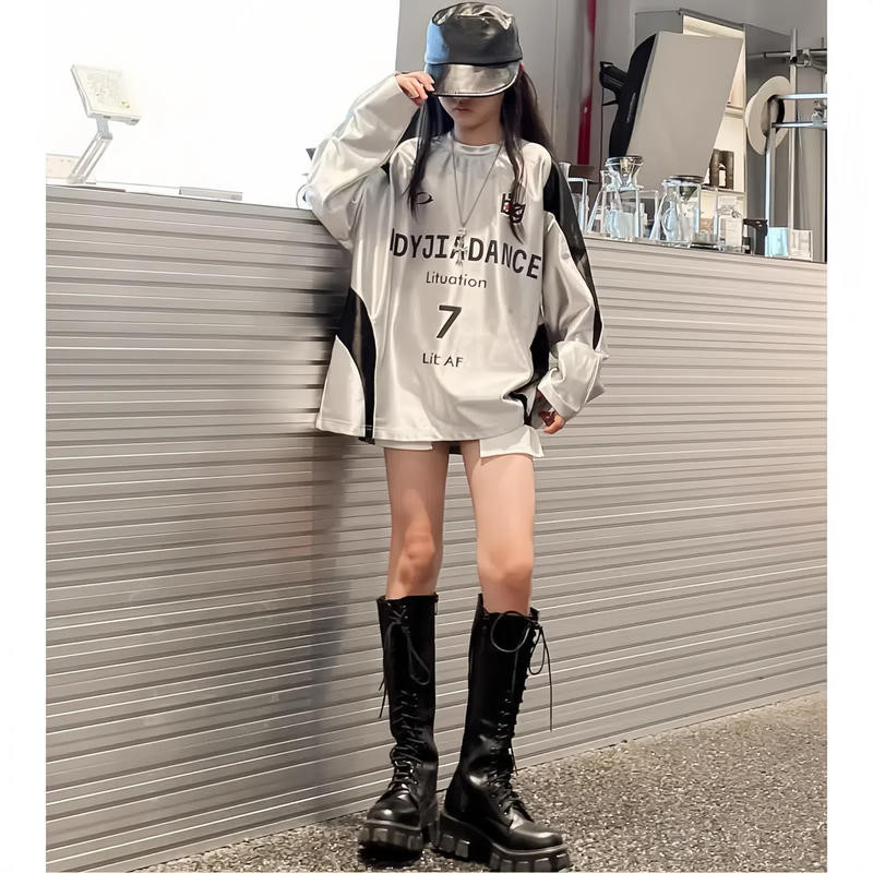 [KeDaYa] พร้อมส่ง เสื้อเจอร์ซีย์แห้งเร็วสีเงิน เสื้อโอเวอร์ไซส์สไตล์ ...