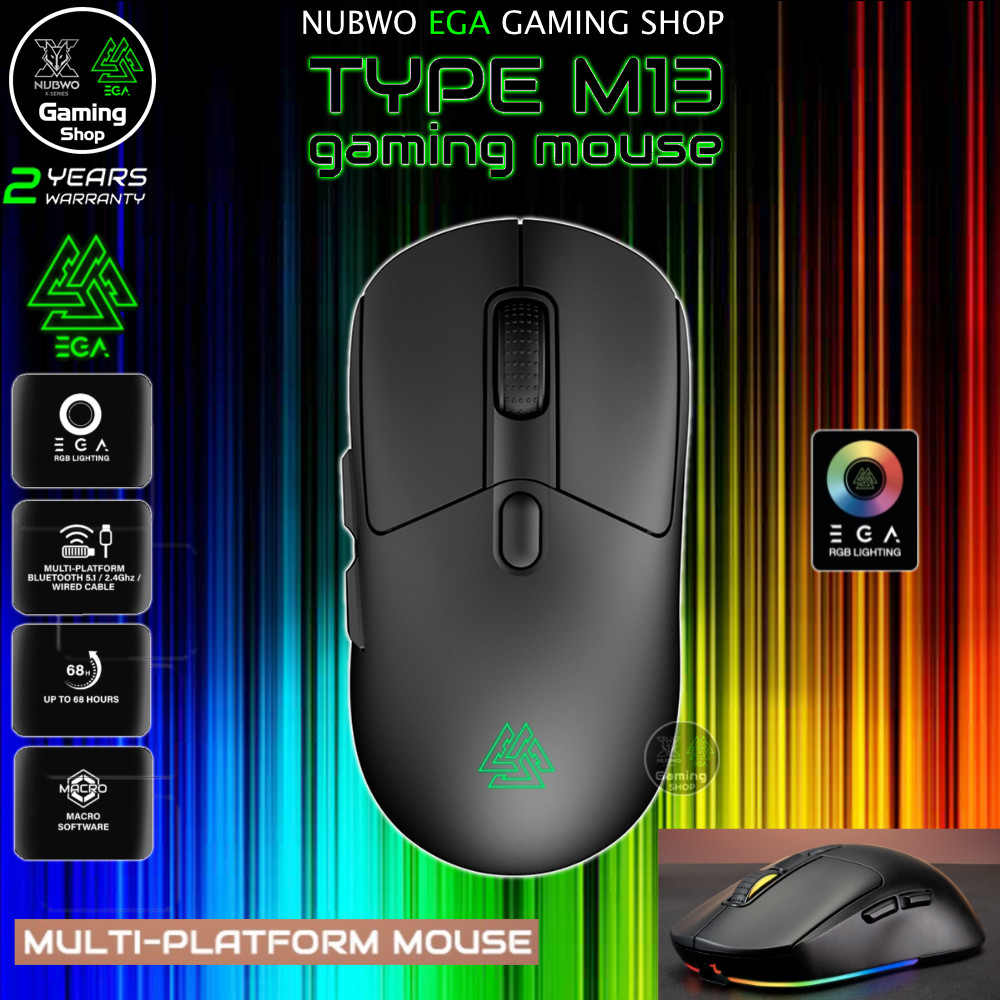 🎮 GAMING NUBWO EGA TYPE M13 MOUSE MACRO เมาส์เกมมิ่งไร้สาย เชื่อมต่อได้ 3 โหมด โหมดเสียบสาย ...
