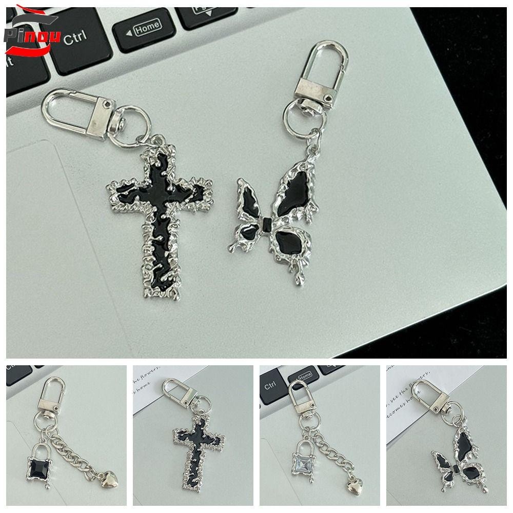 Pinou ผีเสื้อ Cross Key Chain, จี้กระเป๋าไม่สม่ําเสมอ Gothic Y2K Lava Thorn พวงกุญแจ, Key แหวน ...