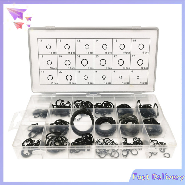 COD 225pcs ยึด Circlips C-clip Assortment Kit 6 มม.-32 มม.เหล็กแมงกานีส ...