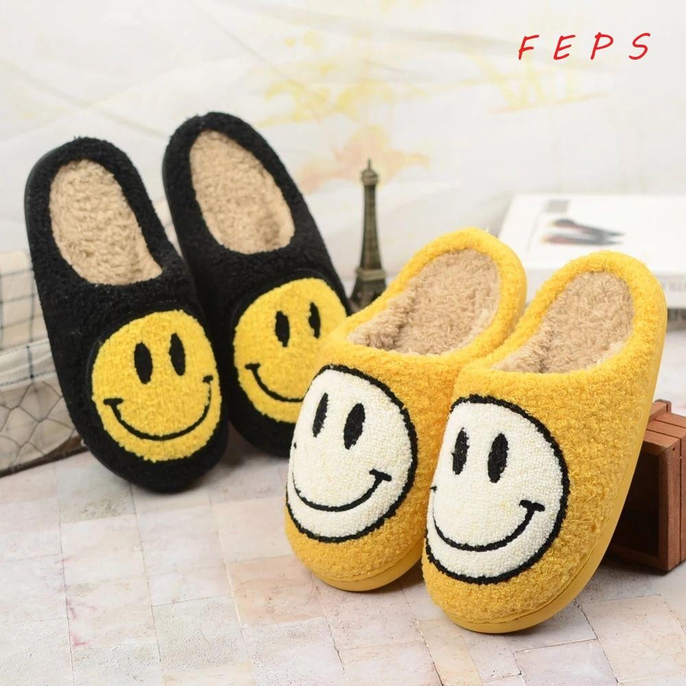 Feps Smiley Face Retro Soft Plush Comfy รองเท้าแตะแบบสวม | Shopee Thailand
