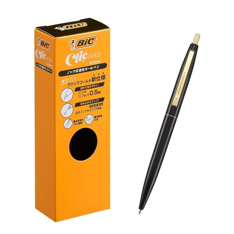 《JAPAN》★Bic Click Gold 0.5mm Smooth Oil-Based Ballpoint Pen - Black ...