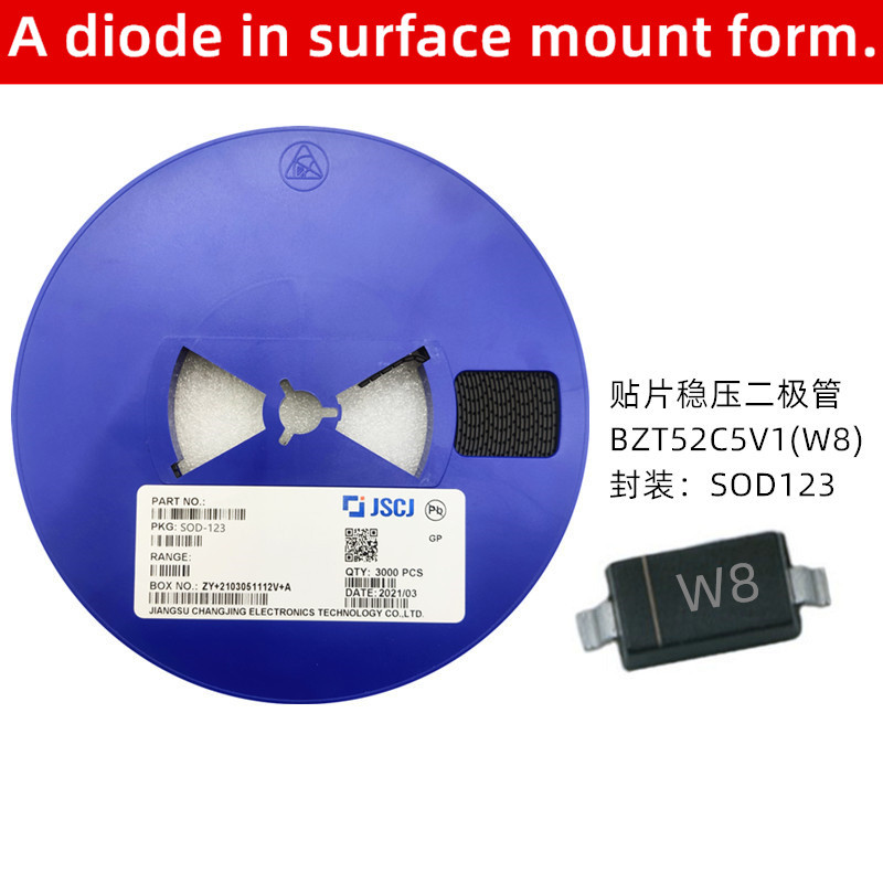Bzt52c5v1 ผ้าไหมหน้าจอการพิมพ์ W8 5.1V Patch ตัวควบคุมแรงดันไฟฟ้าไดโอด SOD-123 (100 ชิ้น ...