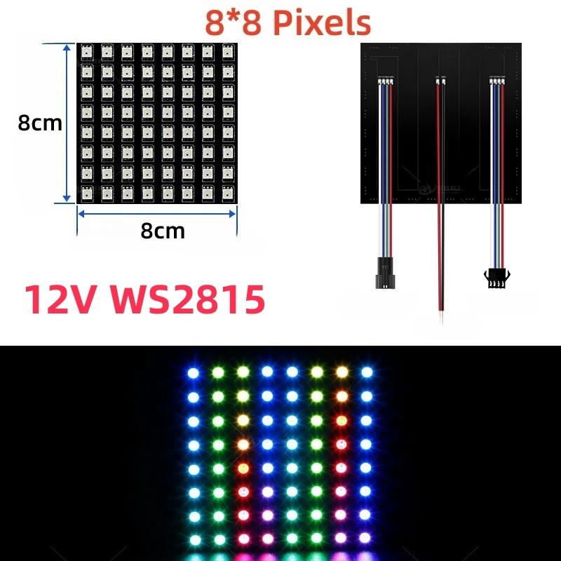 8*8 ซม.ไฟหน้าจอ Led DC12V WS2815 Dual สัญญาณดิจิตอลยืดหยุ่นแอดเดรสแผง ...
