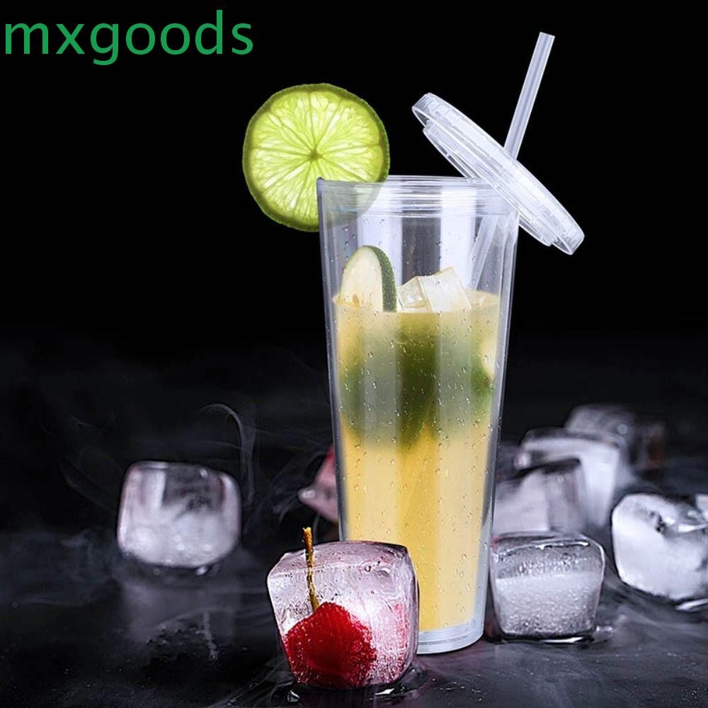 ขวดน้ํา MXGOODS, 350/450/650ml แก้วน้ําใสใส, Househo พร้อมฝาปิดและฟางพลาสติกสองชั้นถ้วยกาแฟเย็น ...