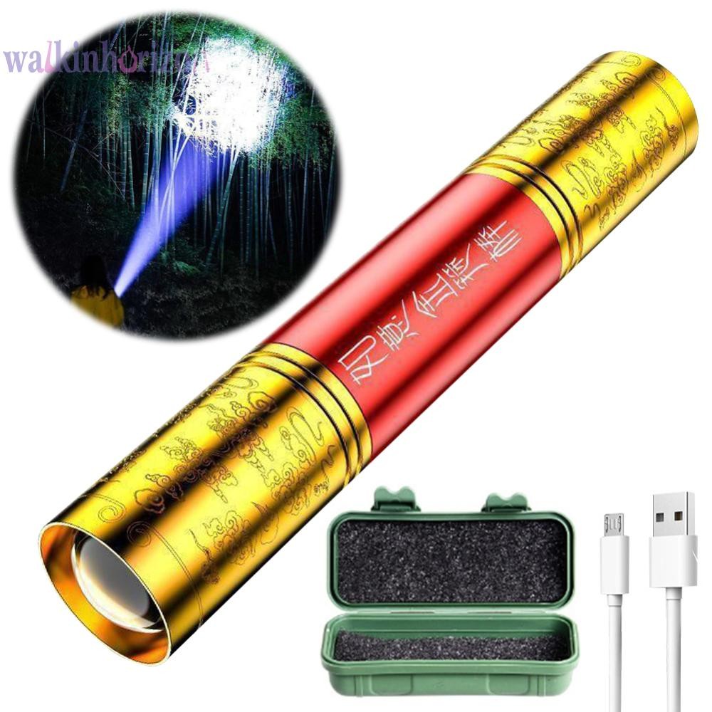 Mini 100LM ไฟฉาย LED USB ชาร์จ Strong Light Golden Cudgel WuKong ไฟฉายโคมไฟกลางแจ้ง Camping เดิน ...