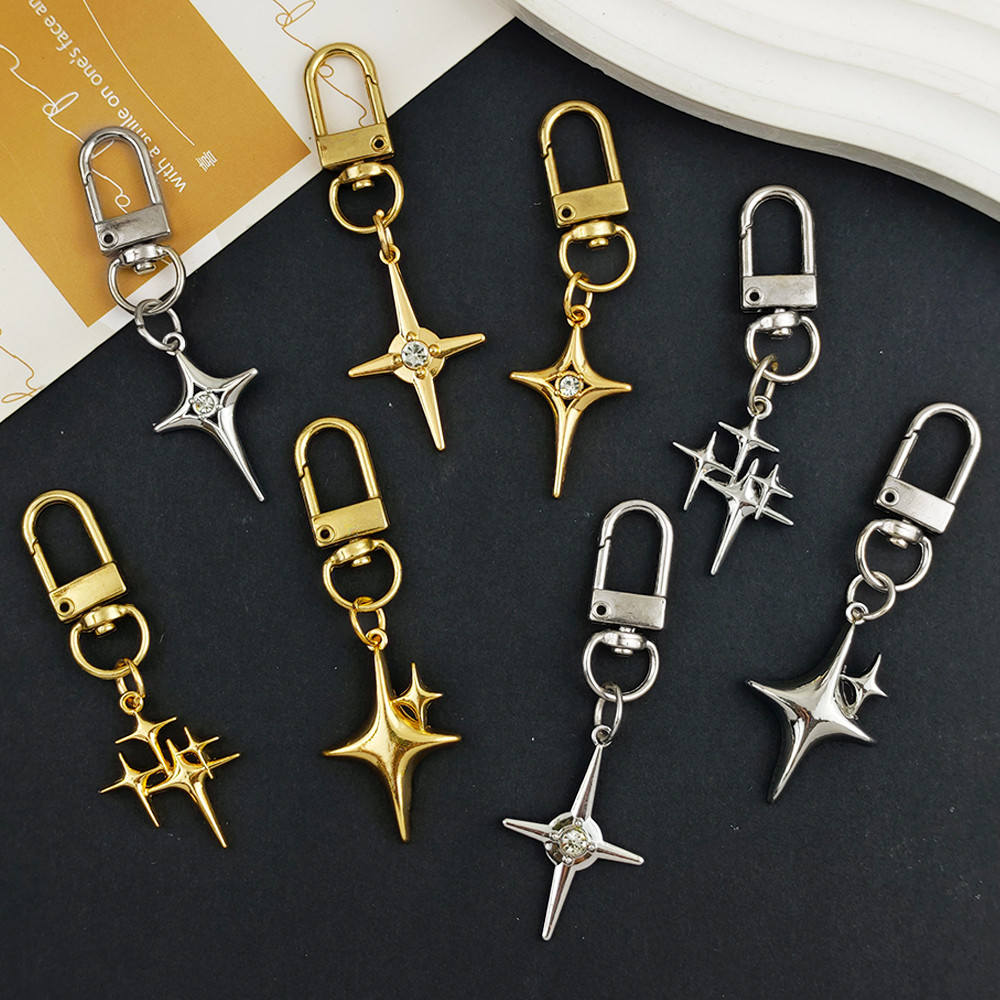 Creative Star Metal Keyrings Vintage Rhinestone Star Shape พวงกุญแจพวง ...