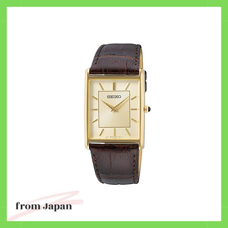 Seiko Mens Square Design Quartz Watch Swr064 Champagne Gold Dial Brown Leather Band | Shopee ...