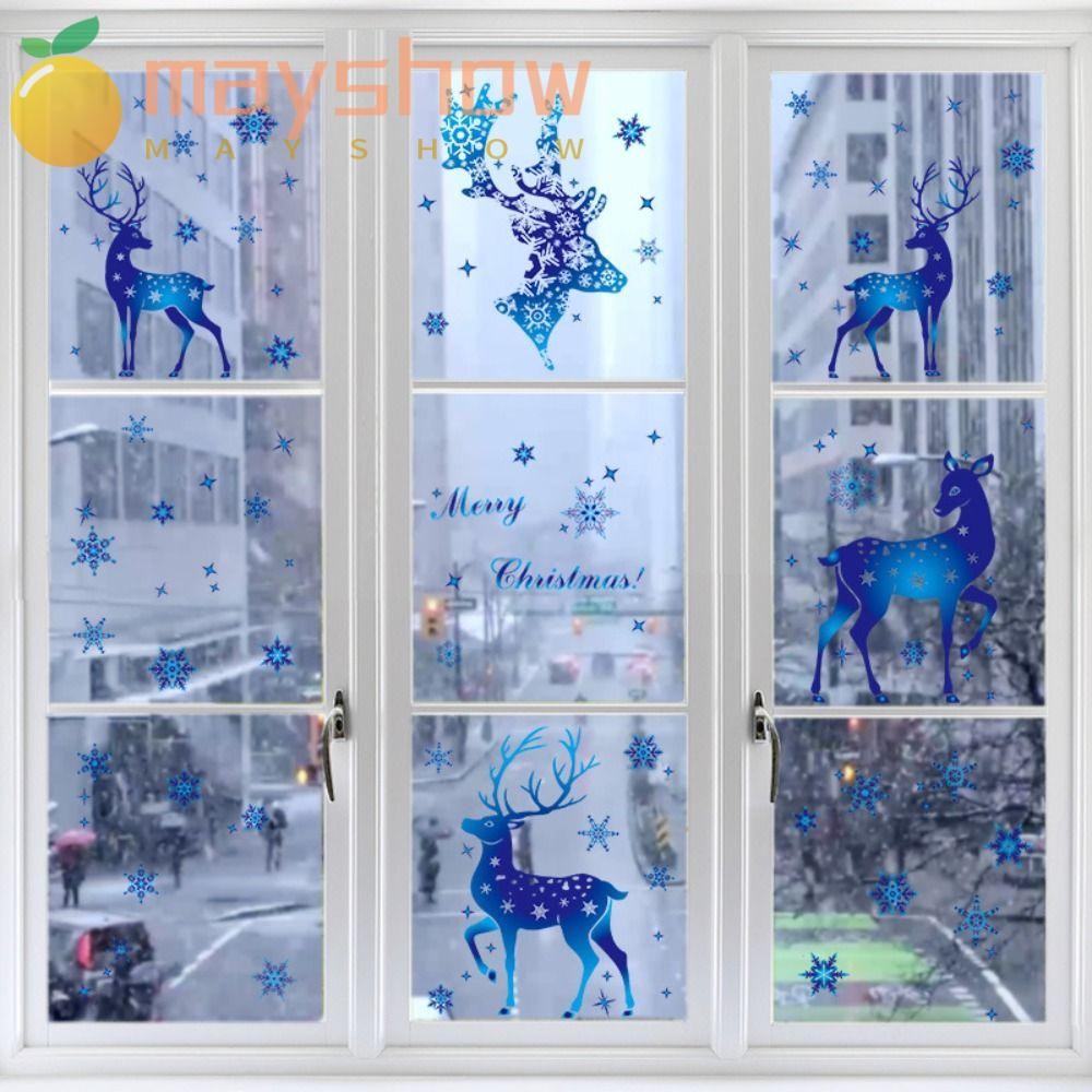 Mayshow สติ๊กเกอร์เกล็ดหิมะ 6 ชิ้น, PVC Blue Christmas Window Clings ...
