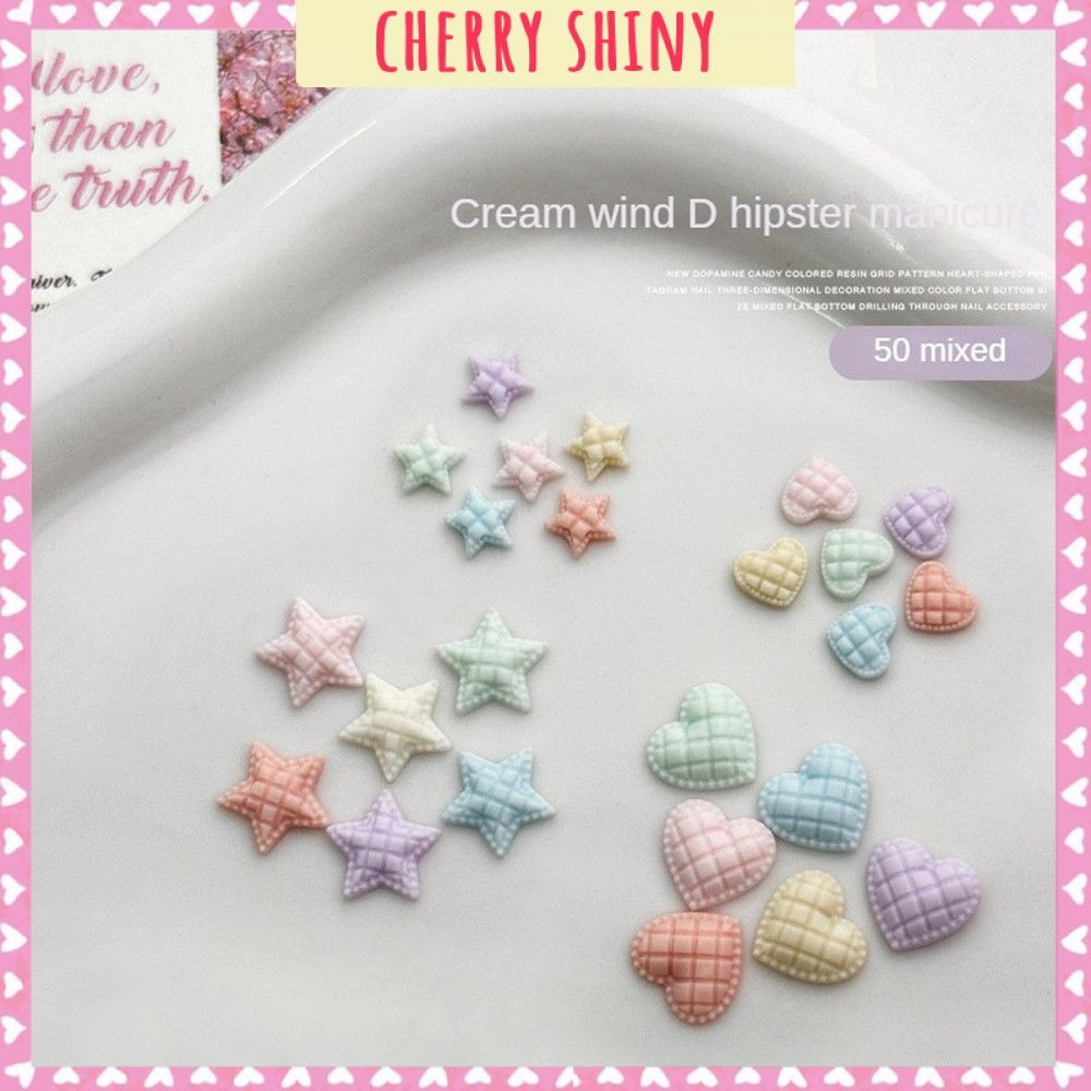 50pcs เล็บ Macaroon สีเครื่องประดับด้านล่างแบน Five-pointed Star Heart ...