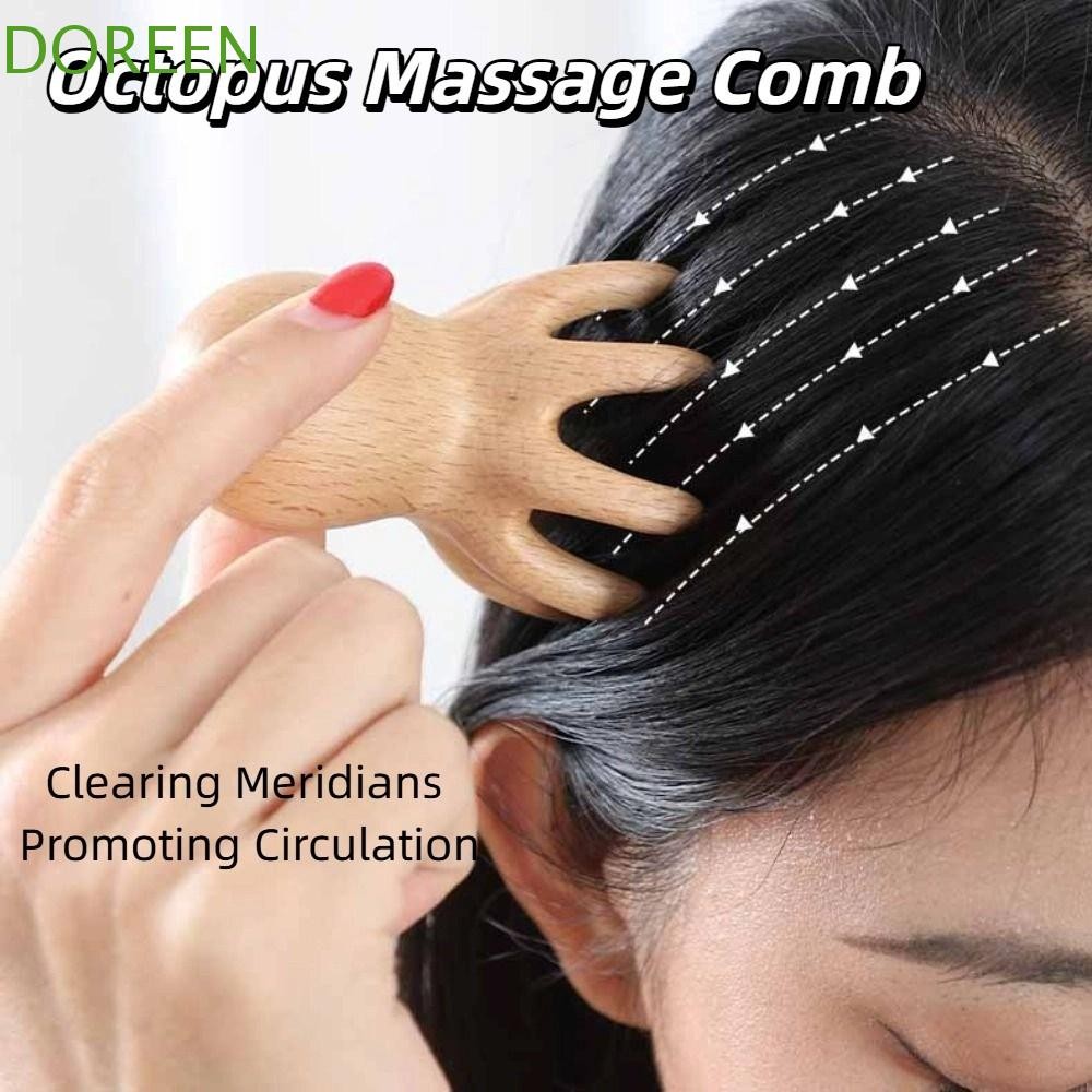 DOREEN หวีไม้บีช, อุปกรณ์ขูดแท่ง Acupoint หวีนวดปลาหมึกยักษ์, แฟชั่น Anti Static Meridian หัวขุด ...